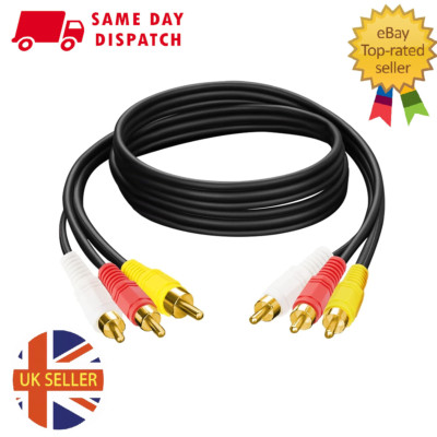 3 RCA Male to Plug Cable Lead PHONO Audio & Video Composite AV TV/DVD ...