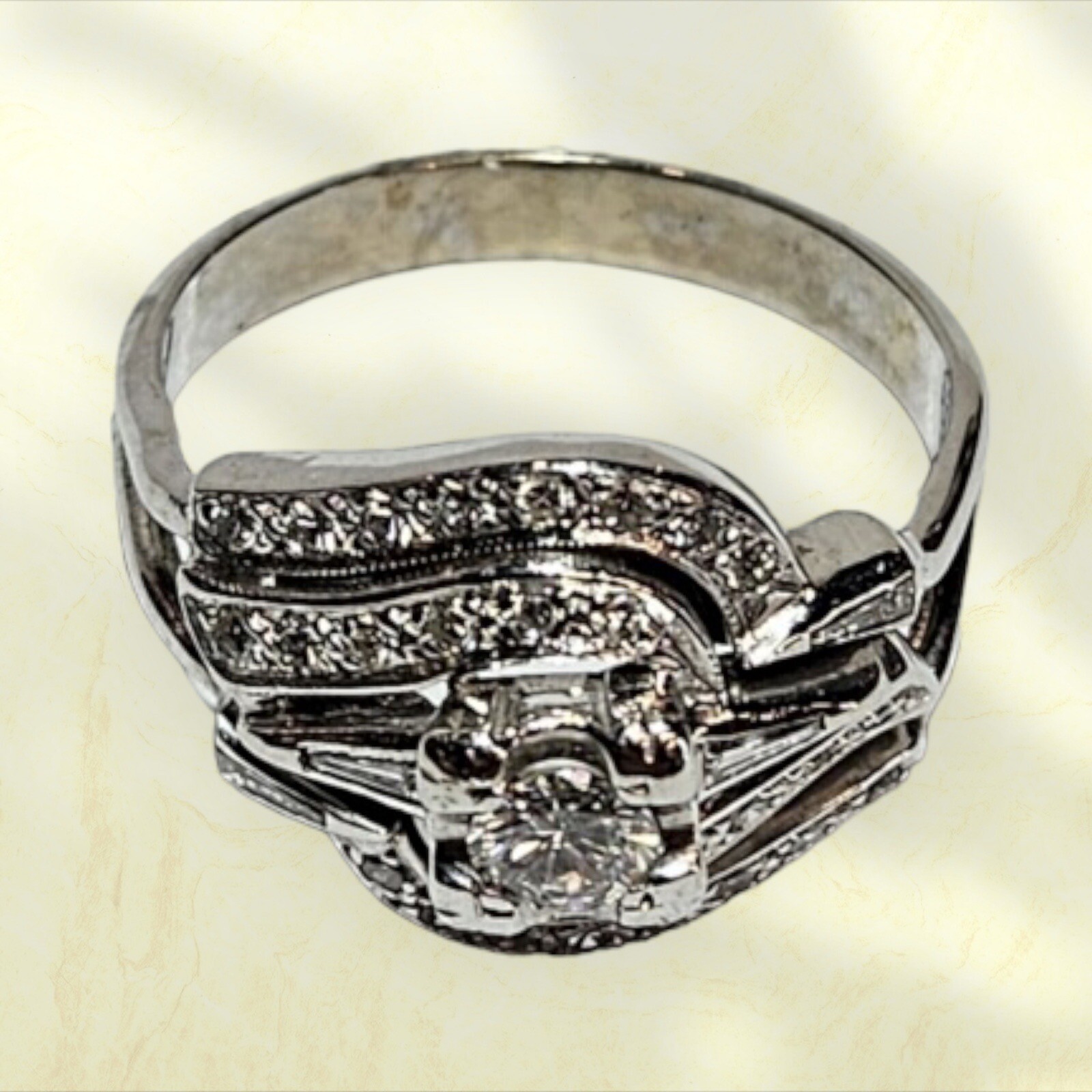 E-009 14k White Gold Vintage Diamond Ring & Diamond Ring Enhancer Set ...