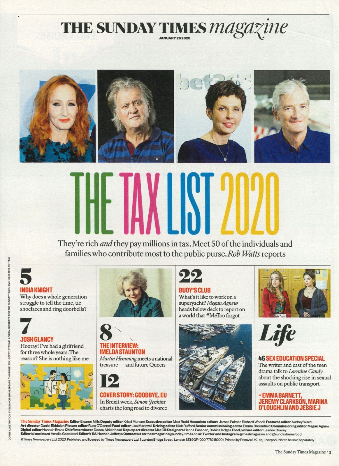 Sunday Times Revue : Taxe Liste 2020, Boris Brexit, Imelda Staunton, 26 ...
