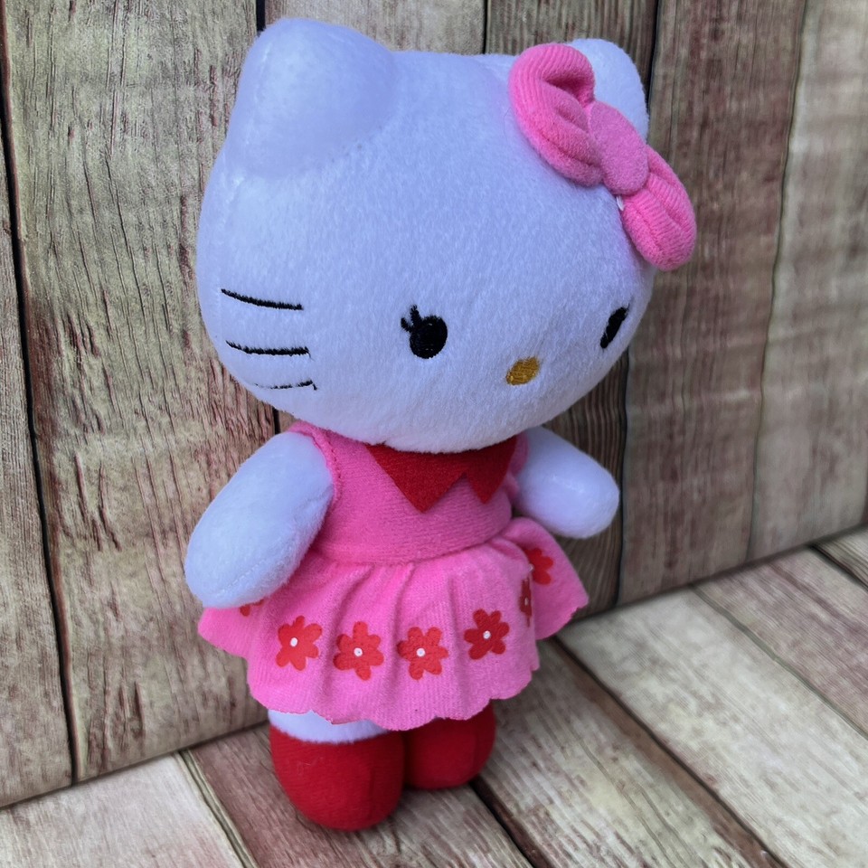 Sanrio Hello Kitty Plush Doll 7" Pink Red Flower Dress Sewn Eyes ...