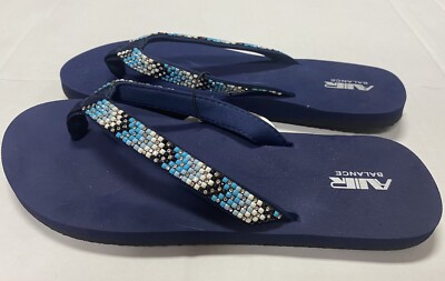 Air Balance Navy Beaded Strap Women's 6 7 8 9 10 11 Flip Flops Beach ...