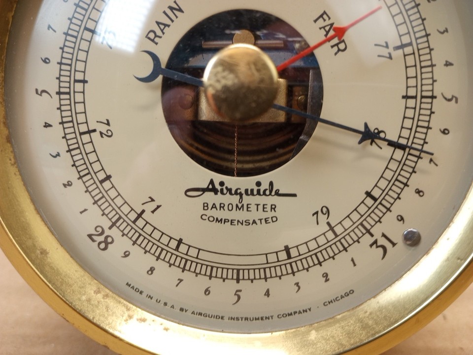 Airguide Brass Ship Wheel Boat Marine Weather Barometer Thermometer ...
