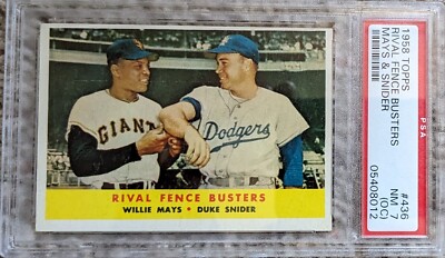 1958 Topps #436 Willie Mays / Duke Snider PSA 7 NM (oc) Rival Fence ...