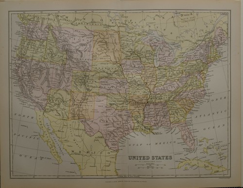 1886 PRINT MAP UNITED STATES FLORIDA TEXAS NEW MEXICO WASHINGTON NEW ...