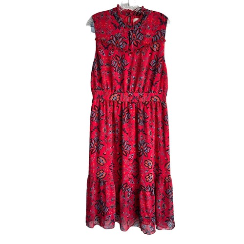 ModCloth Women's Midi Dress XL Floral Red Chiffon Lined Sleeveless ...