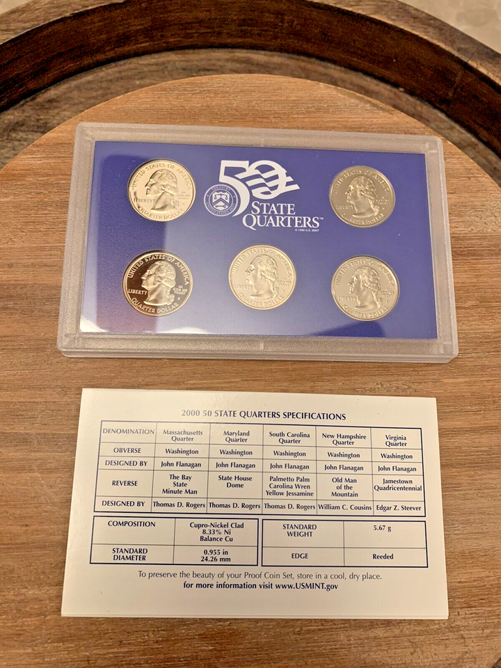 2000 United States Mint 50 State Quarters 5-coin Proof Set w/ original ...