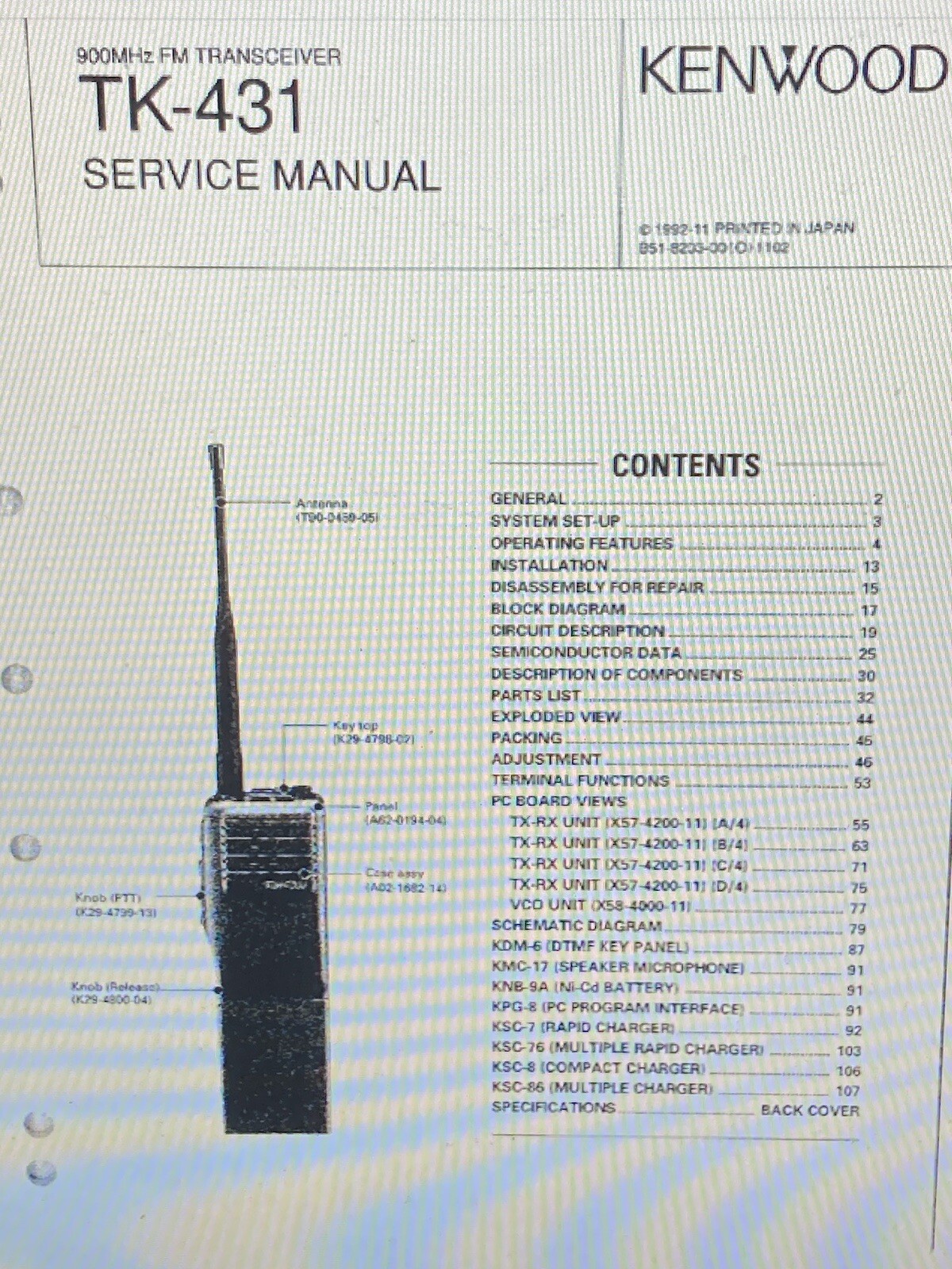 Kenwood Tk-431 900 MHz Transceiver Service Manual Digital | eBay