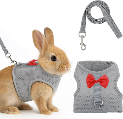 Rabbit Harness and Leash Set with Cute Bow, Soft Mesh Vest Harness for ...