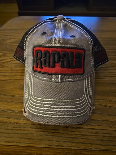 Rapala Fishing Lures Trucker Hat Cap Embroidered Logo Grey Distressed ...