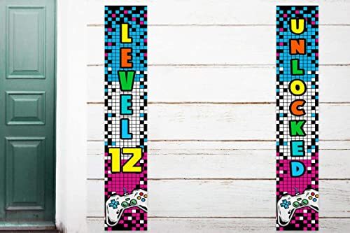 Level 12 Unlocked Happy 12th Birthday Level Up Banner Backdrop ...