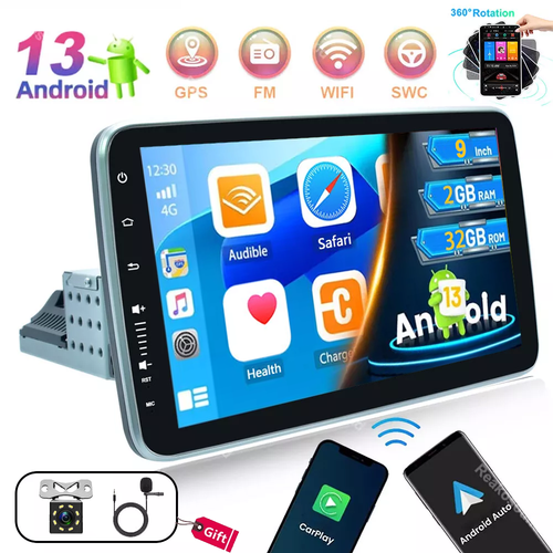 360° Rotatable Android 13 1Din Car Stereo Radio GPS Touch Screen WIFI ...