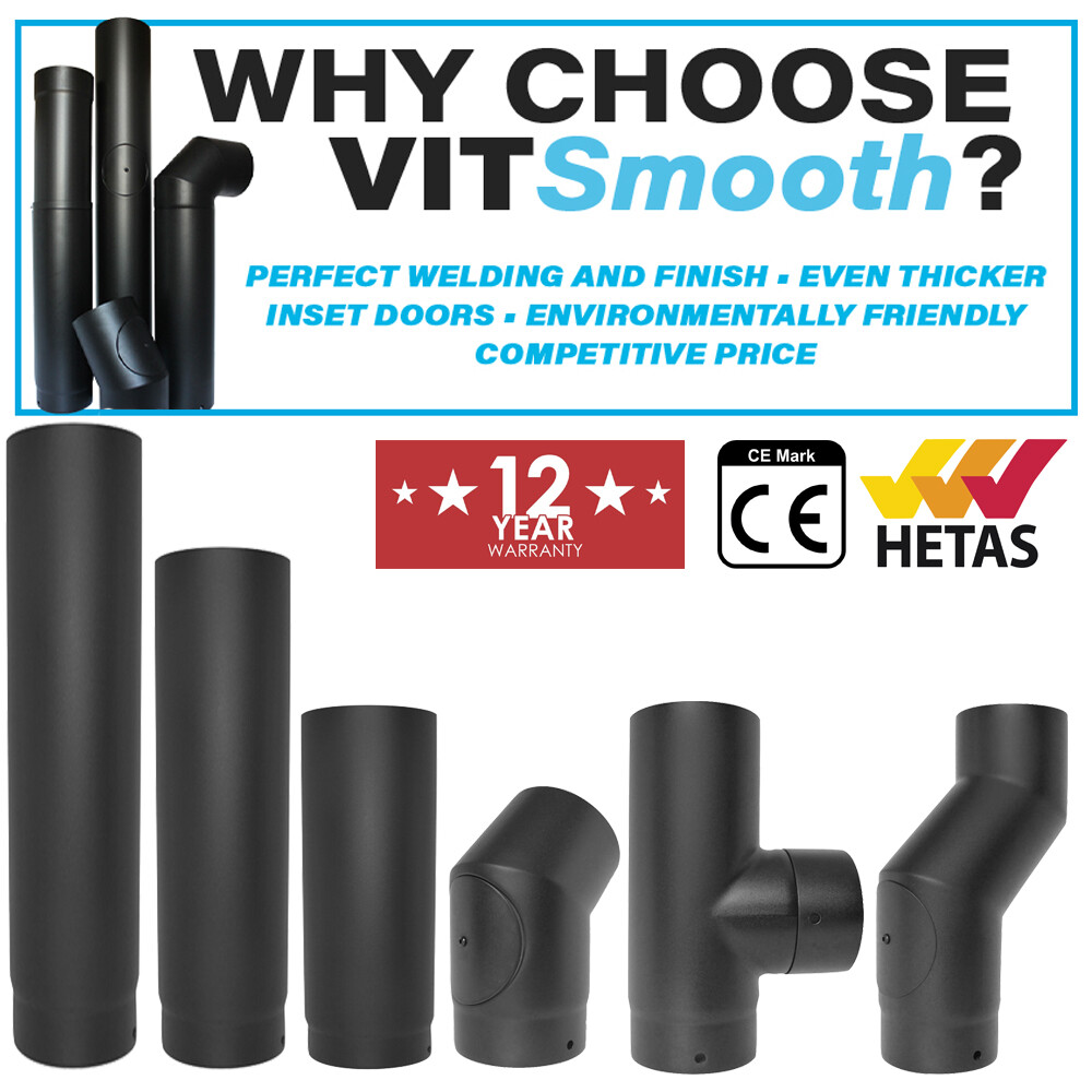 Offset Bend Vitreous Enamel Matt Black Flue Pipe For Wood Burning ...