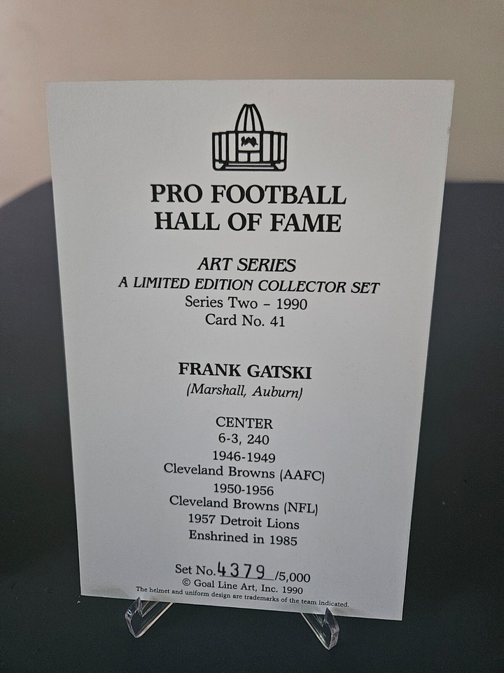 FRANK GATSKI Unsigned 1990 HOF Football Goal Line Art Card GLAC ...