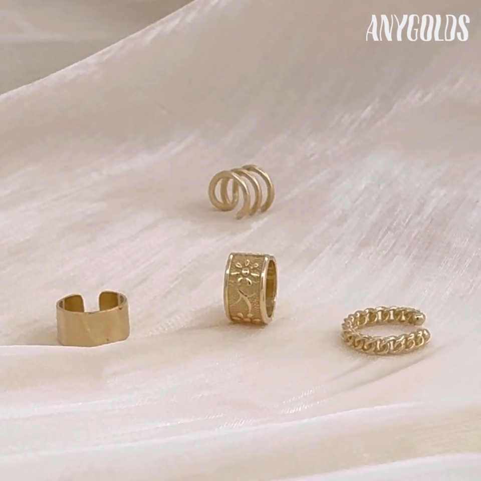 14K REAL Solid Gold Extra Wide Bold Thick Minimalist Ear Cuff Ring ...