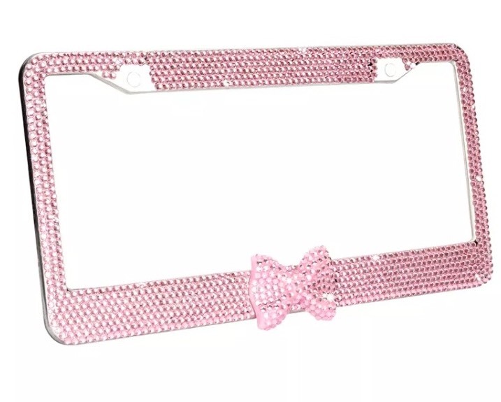 Pink 7 Rows Bling Diamond Crystal Rhinestone License Plate Frame With ...