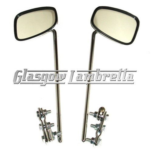 2 x CHROME RECTANGULAR SCOOTER MIRROR HEADS + STEMS + W CLAMPS ...