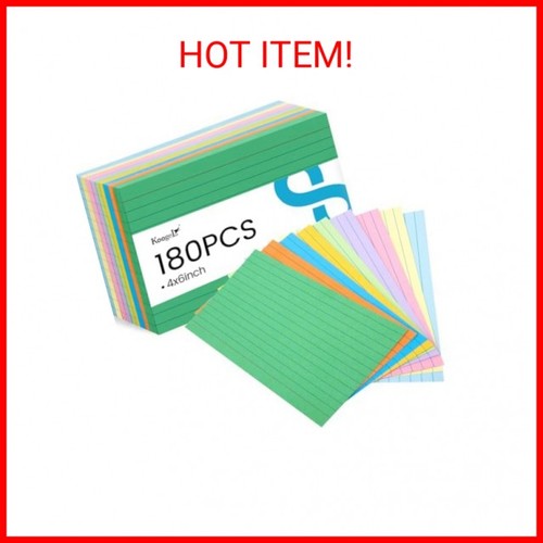 180 Pack 4x6 Inch Ruled Neon Color Index Cards for School Office ...