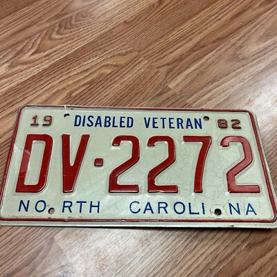 Vintage 1982 North Carolina License Plate Disabled Veteran DV-2272 Tag ...
