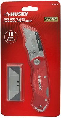 Husky 21113 Folding Sure-Grip Lock Back Utility Knife W/ 10 Disposable ...