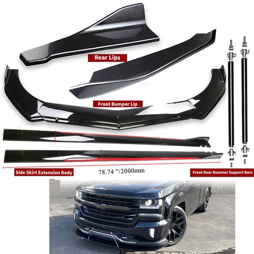 For Chevy Silverado Front Bumper Splitter Body Kit Side Skirt Rear Lip ...