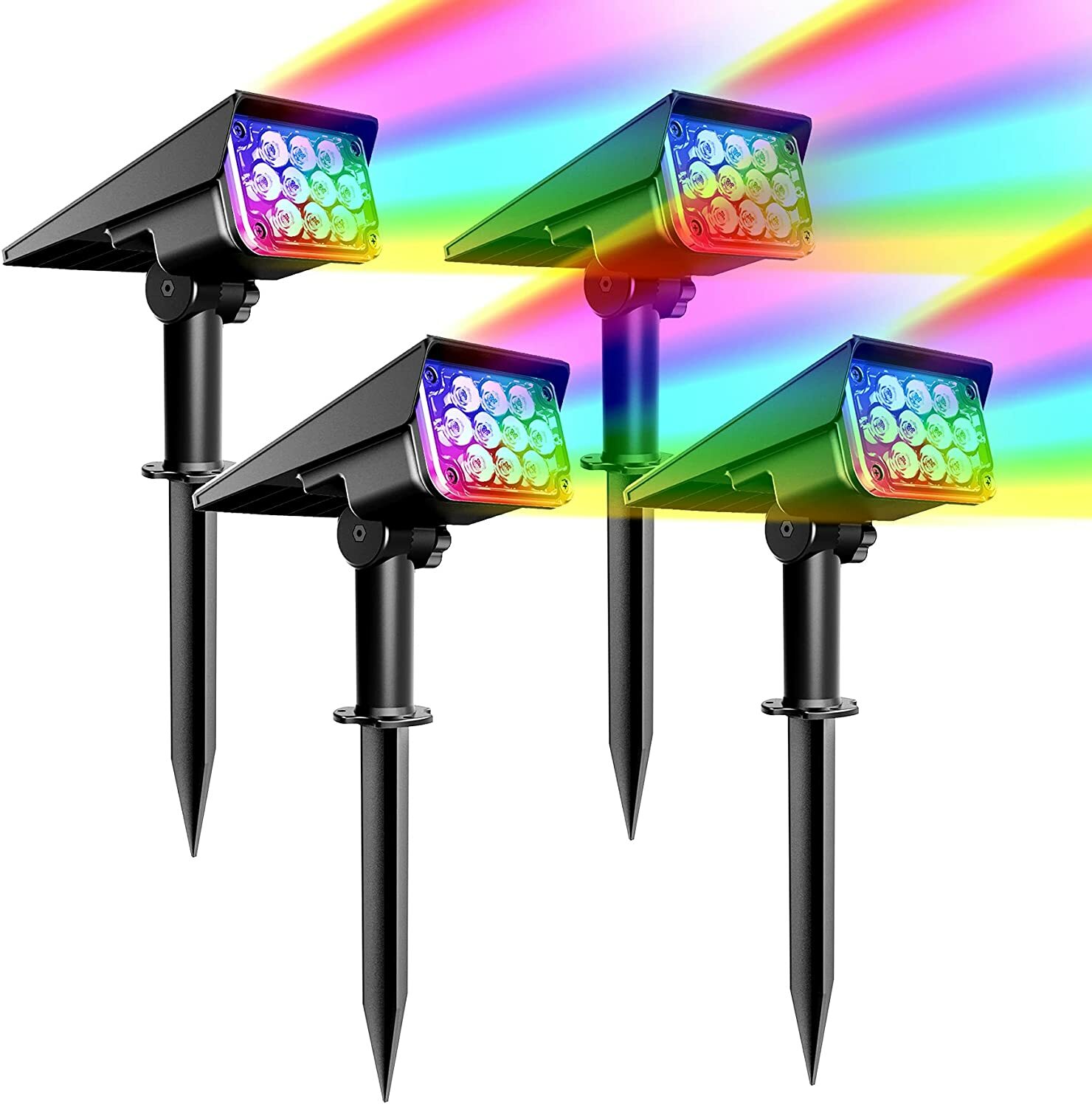 4PACK T-SUN Solar RGB Spot Lights Landscape Light Outdoor Garden ...