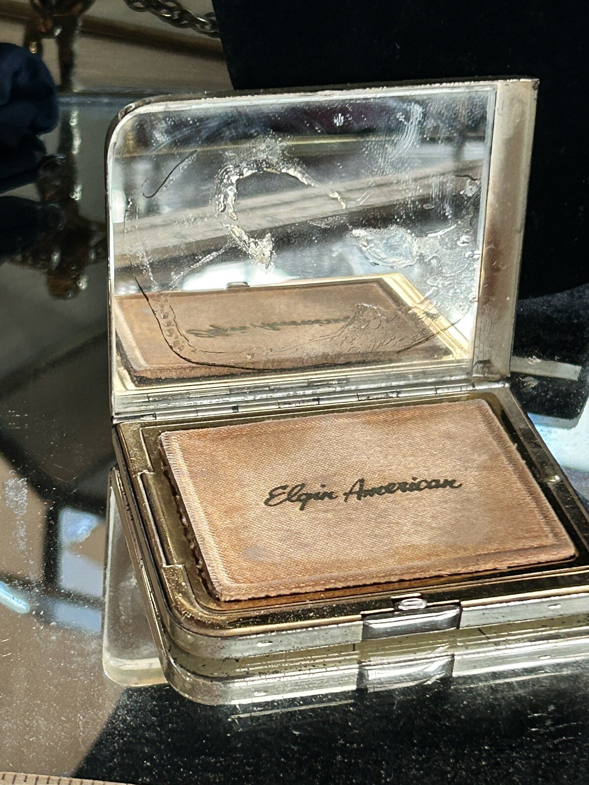 Antique Elgin American 1930s Compact Powder Mirror Case Engraved Gold ...