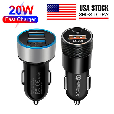 20W Dual USB Car Adapter Plug & USB+TYPE C Car Adapter for Smartphones ...
