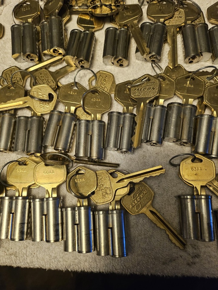 FALCON IC CYLINDERS LOT OF 63 KEYED DIFFERENT & MASTER KEYED 2 KEYS EA ...