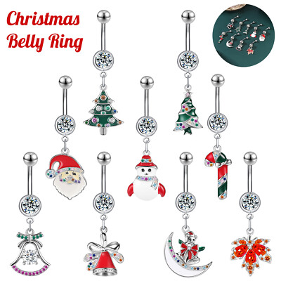 Christmas Dangle Belly Rings Surgical Steel CZ Navel Piercing for Women ...