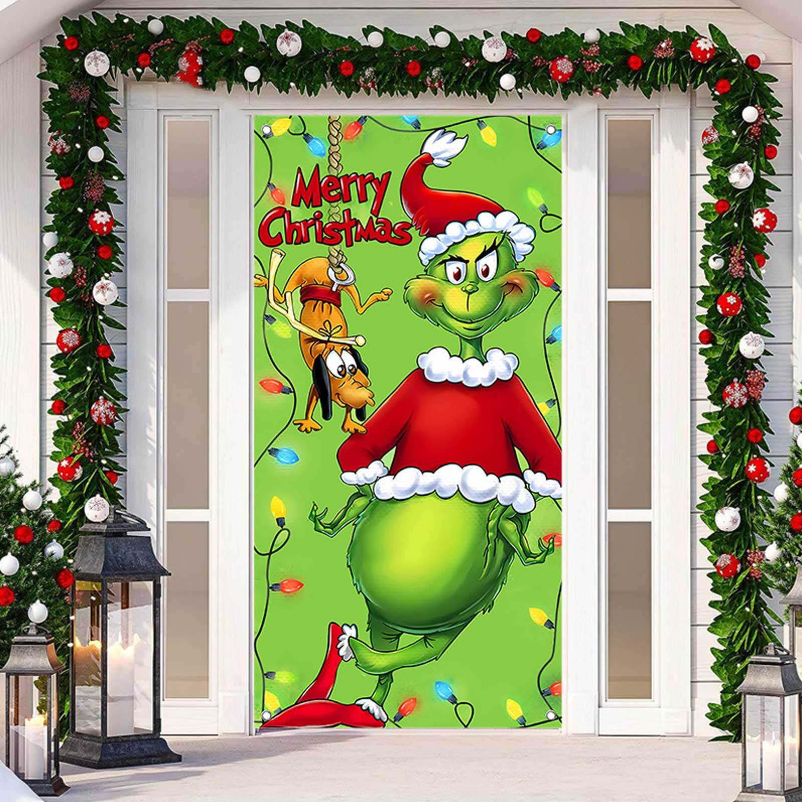 Grinch Christmas Door Cover Decoration Grinch Green Merry Christmas ...