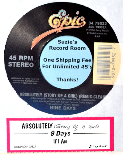 9 Nine Days Absolutely The Story of a Girl #B Jukebox Strip & EX 45 7 ...