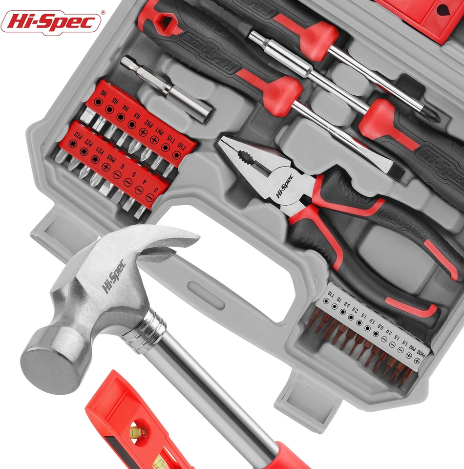 Hi-Spec 42Pc Red Household DIY Small Tool Kit. Tool Box Set of Starter ...