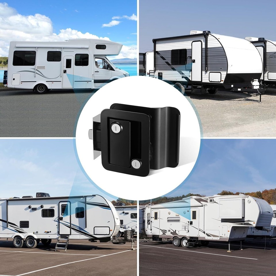 2 Black RV Paddle Entry Door Lock Latch Handle Knob Deadbolt Camper ...