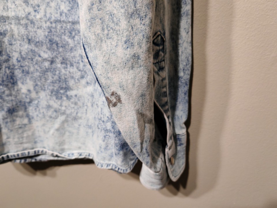 Lois Vintage Acid Wash Denim Shirt 100% Cotton Pearl Snap Mens Size ...