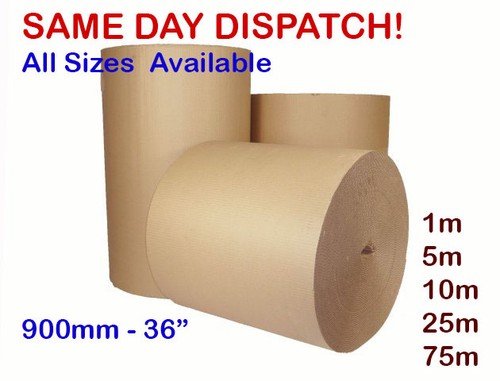 900mm 36" CORRUGATED STRONG CARDBOARD PAPER ROLLS - 75m 5m 10m 25m 5 10 ...