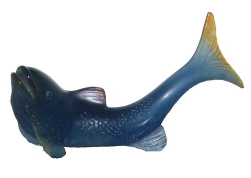 7" x 4" Daum French Art Glass Pate de Verre Diving Carp Fish Figurine ...