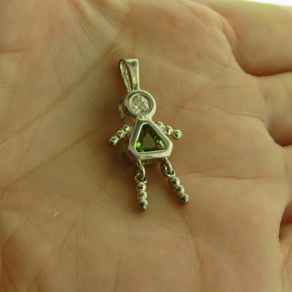 Sterling Silver Green CZ Female Stick Figure Pendant 1" | eBay