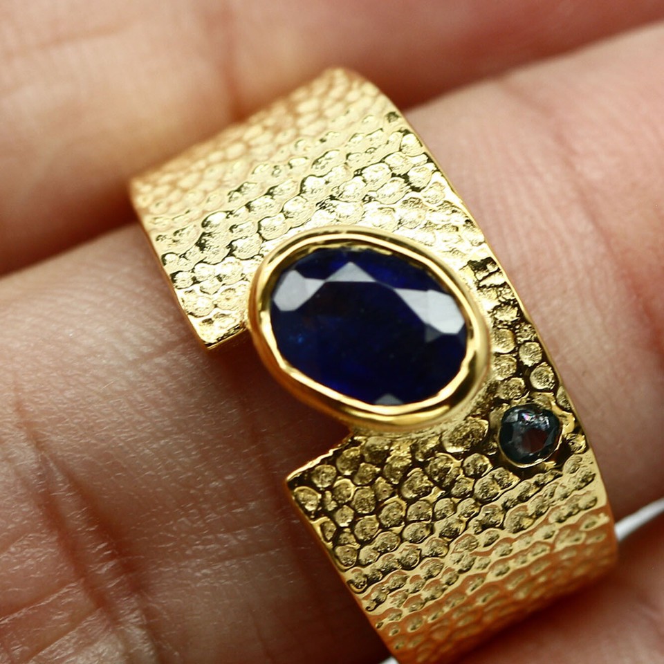 Gemstone Heated Blue Sapphire Jewelry Ring 925 Sterling Silver Size 9 ...