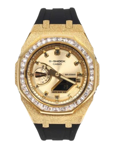 G-SHOCK GA2100GB GARISH Custom Frosted Gold Baguette CZ Bezel CASIOAK ...