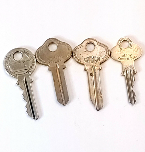 Lot of 4 GRAHAM MFG Co. Keys (2 are blanks) USA Derby CT Old keys ...
