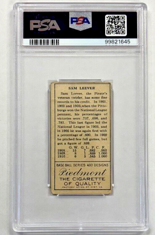 1911 T205 Sam Leever Gold Border Piedmont PSA 2 Pittsburgh Pirates | eBay