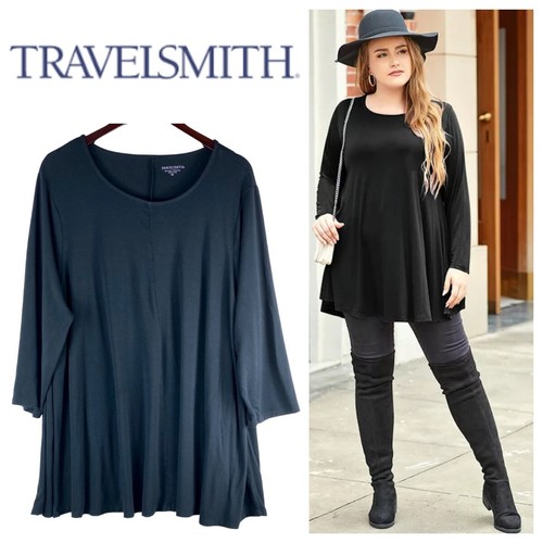Travelsmith 2X 18 20 XXL Top Tunic Shirt Black Flowy Stretch Career ...