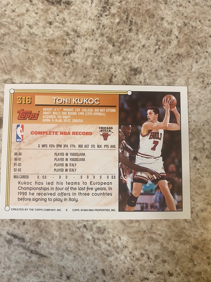 1994 Topps Gold Toni Kukoc #316 Rookie RC Chicago Bulls | eBay