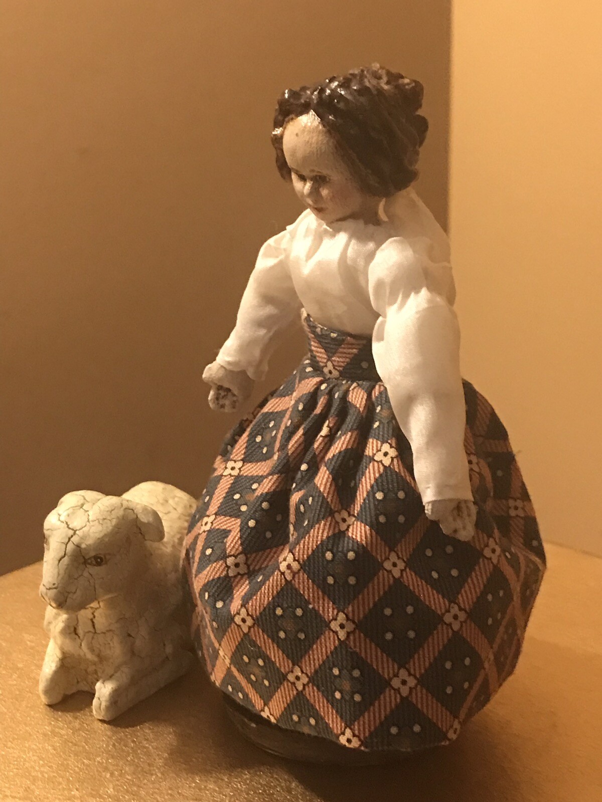 Izannah Walker style miniature artist made Doll 5" with her sheep ...