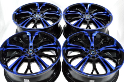 Set of 4 New 17x7 DDR R25 Black/Polished Blue 17" Rims Wheels 5x108 ...
