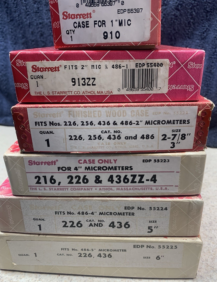 Machinist Tool Lot of 6 Starrett New Micrometer Cases 1-6" & 2" Choice ...