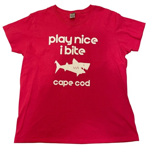 Cape Cod T Shirt Play Nice I Bite Shark Graphic Tee Womens Size Large ...