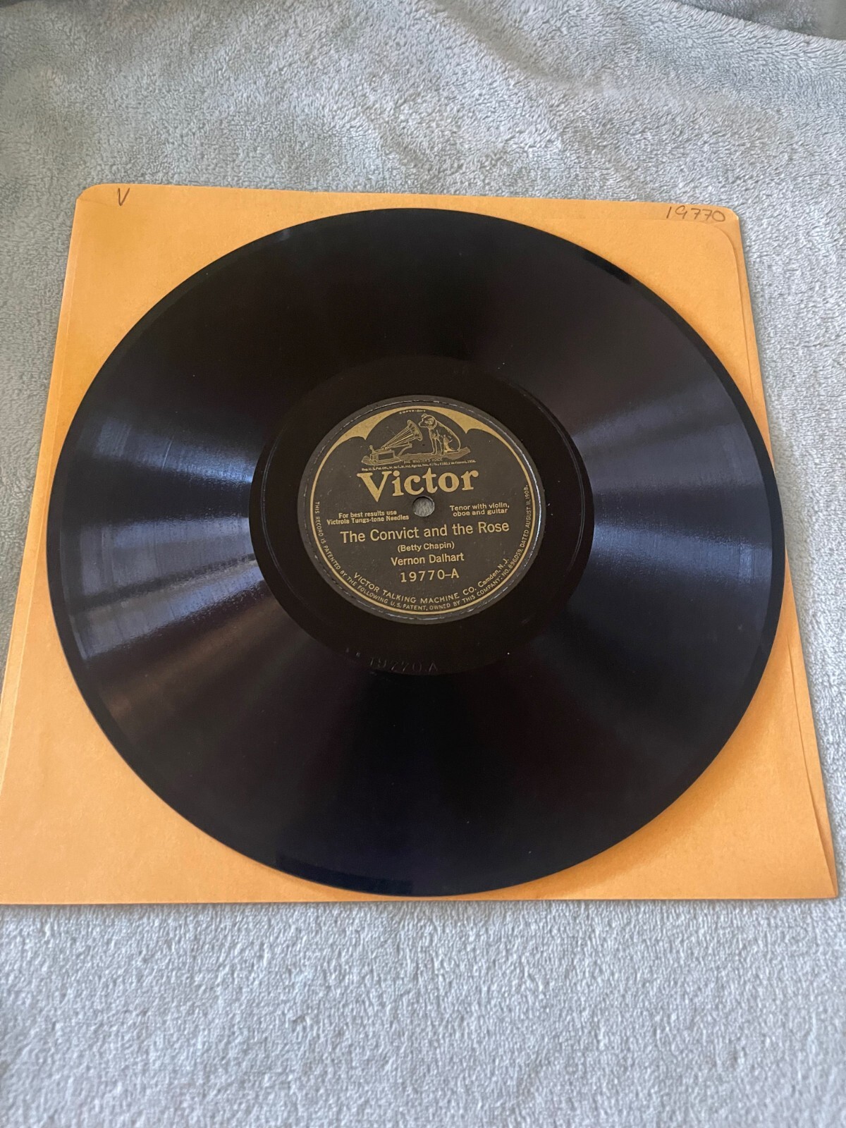 VICTOR Record 78 rpm 19770 Vernon Dalhart CONVICT & ROSE LITTLE ...