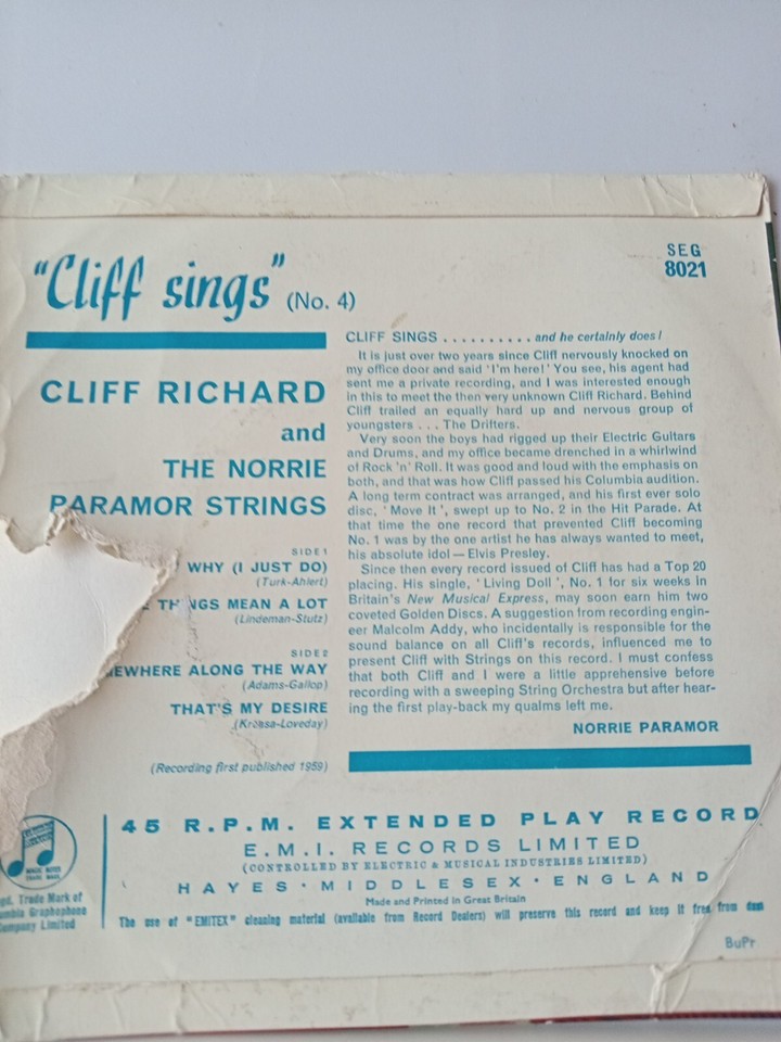 Record-cliff sings no 4EP-COL-SEG-8021orig. | eBay UK