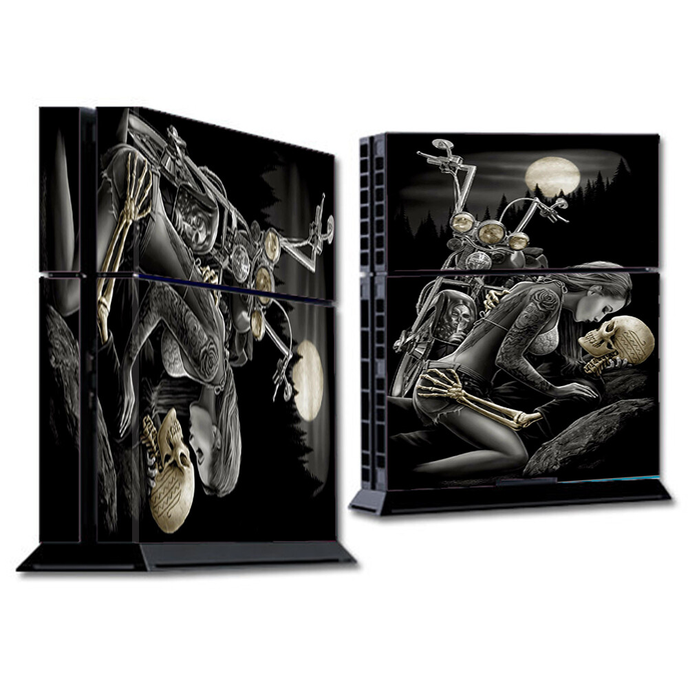 PS4 Playstation console skins decals wrap - Biker skeleton full moon ...